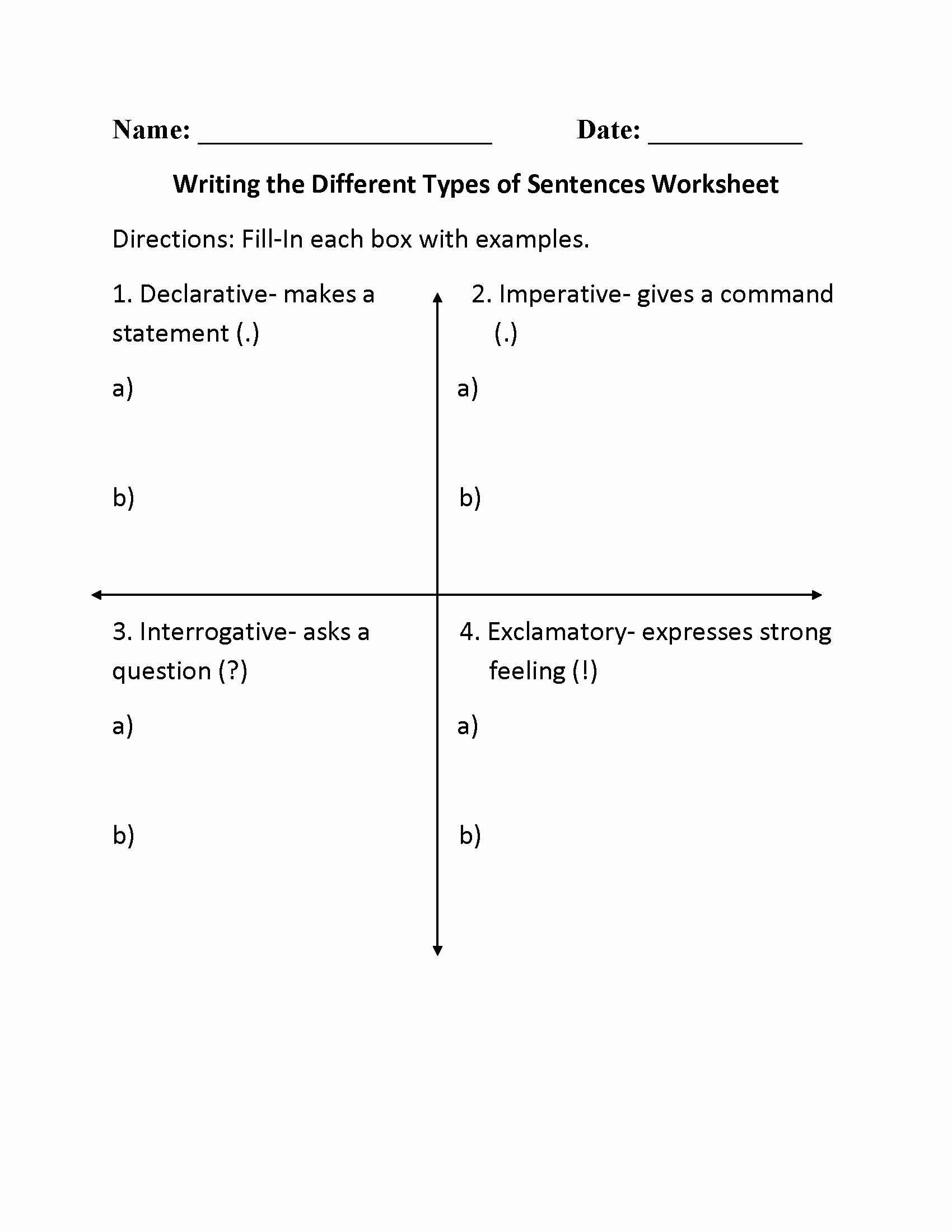 50 4 Types Of Sentences Worksheet