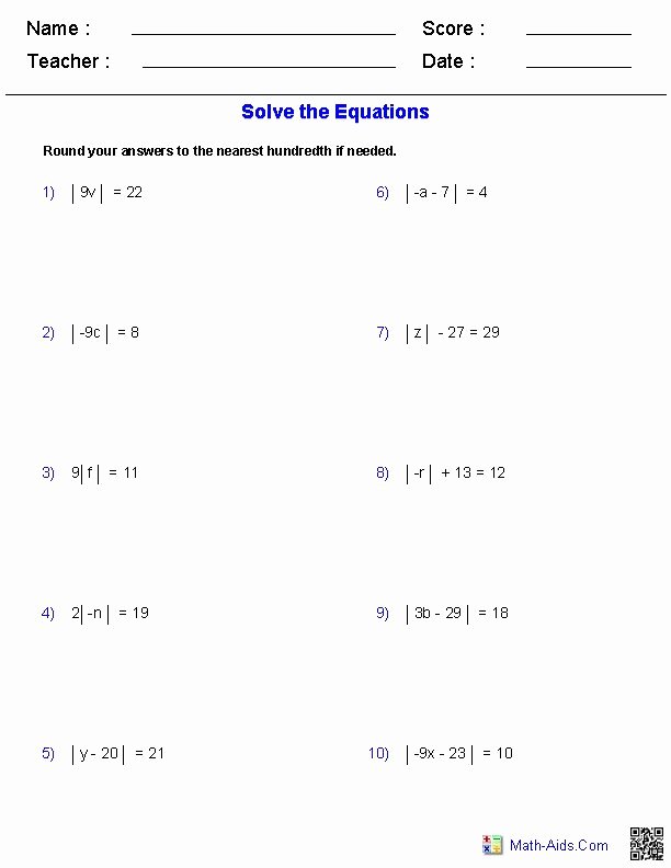 50 Absolute Value Equations Worksheet 50 Absolute Value Equations Worksheet