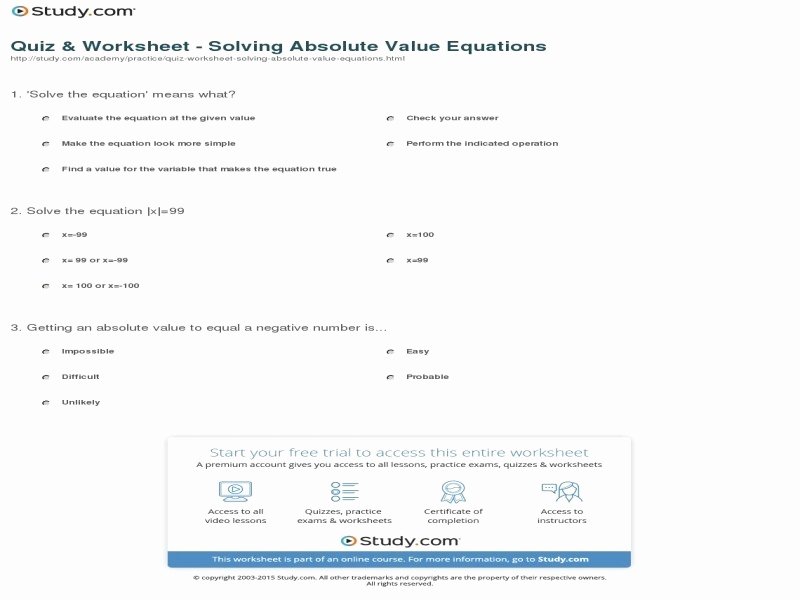 50 Absolute Value Equations Worksheet 50 Absolute Value Equations Worksheet