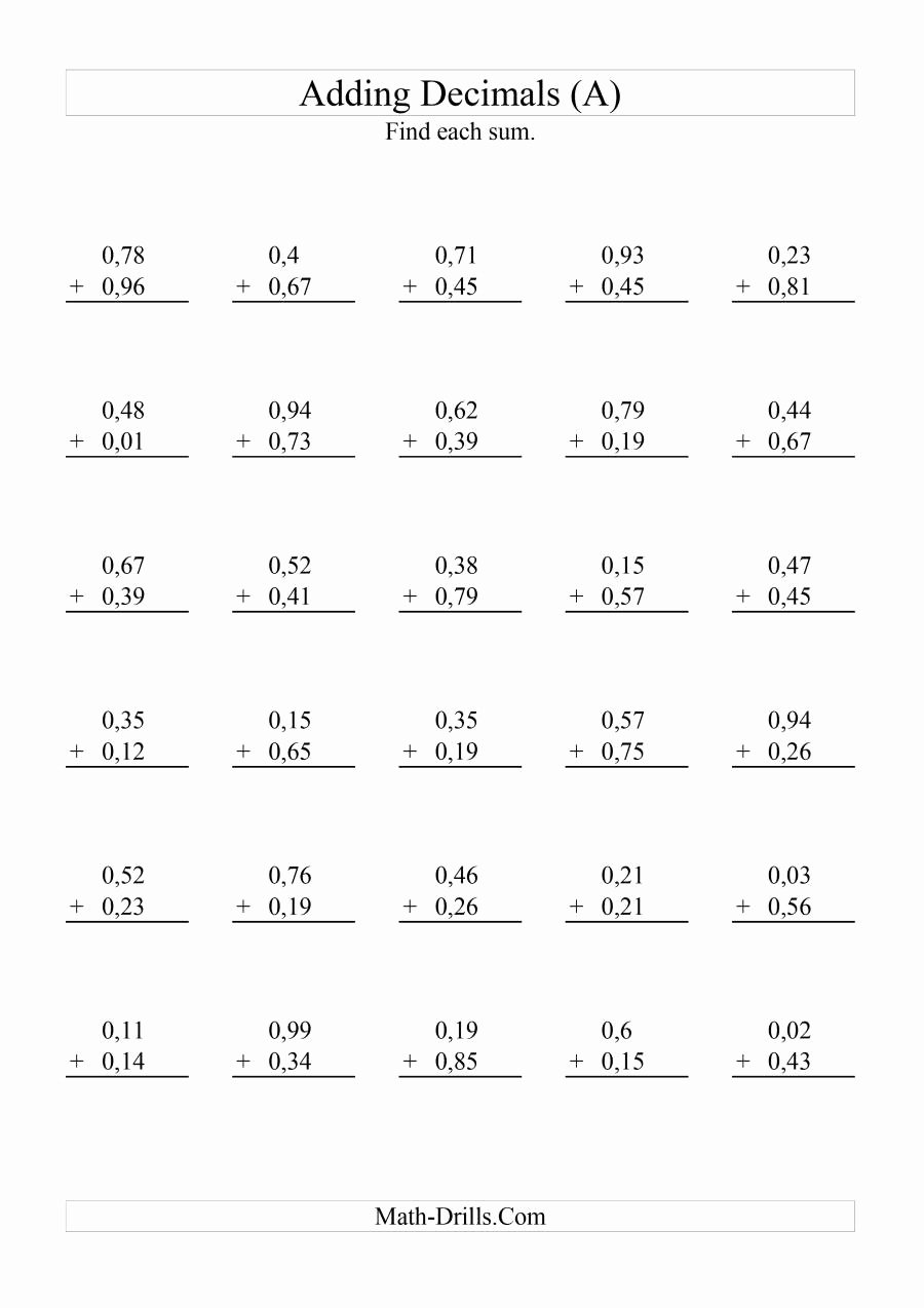 50 Adding Decimals Worksheet Pdf