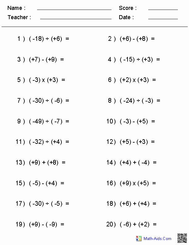 50 Adding Integers Worksheet Pdf Chessmuseum Template Library