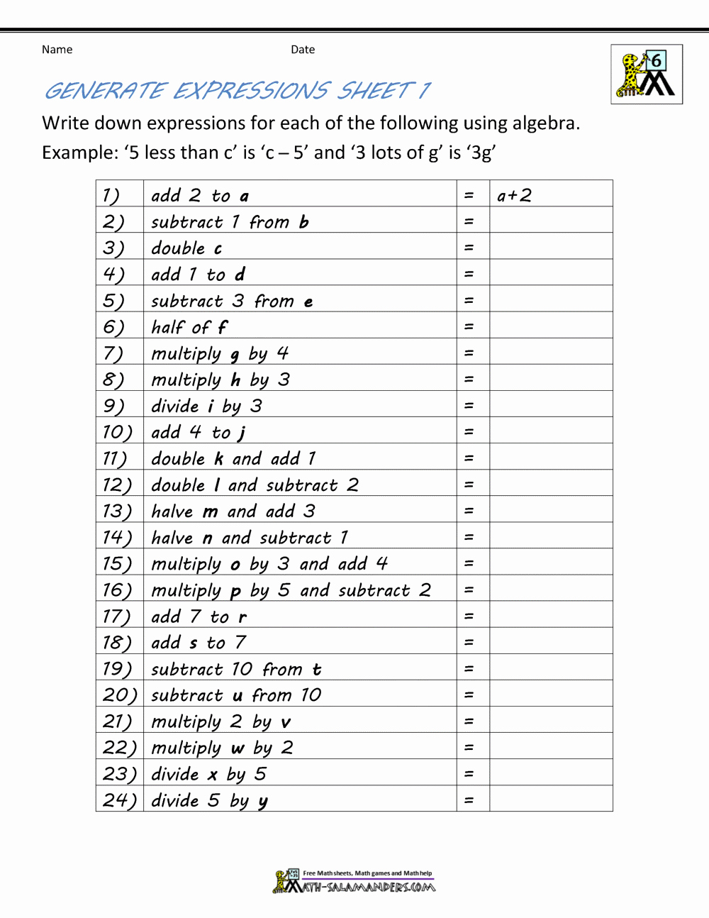 50 Algebraic Expressions Worksheet Pdf 50 Algebraic Expressions Worksheet Pdf