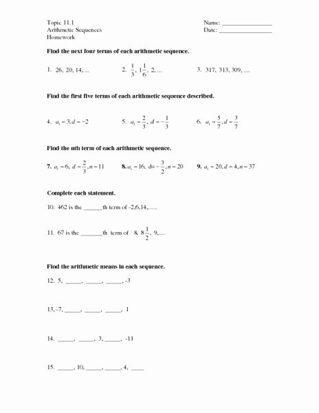 50 Arithmetic Sequence Worksheet Answers