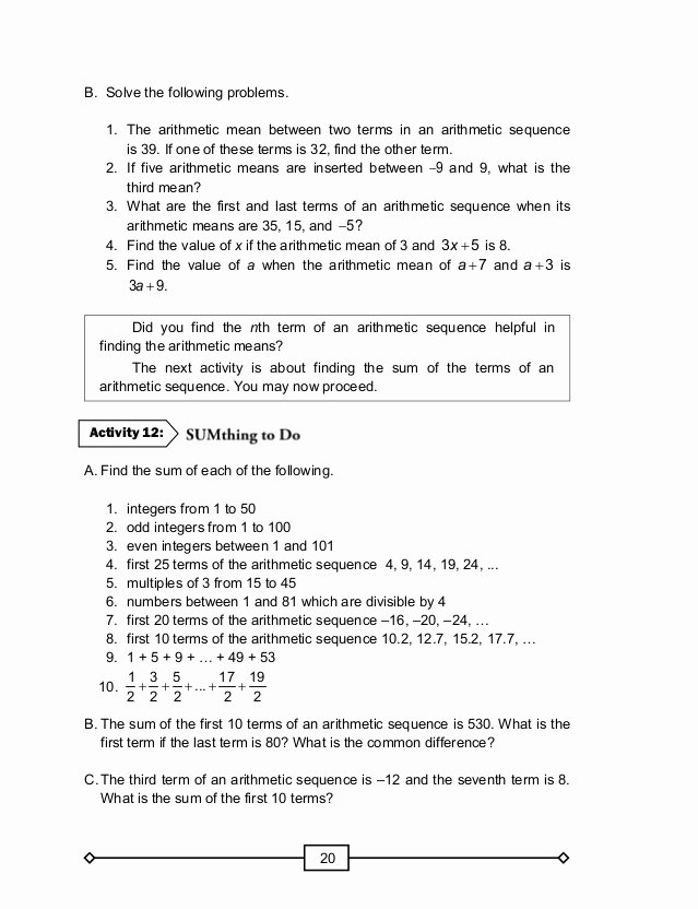 50 Arithmetic Sequence Worksheet Answers