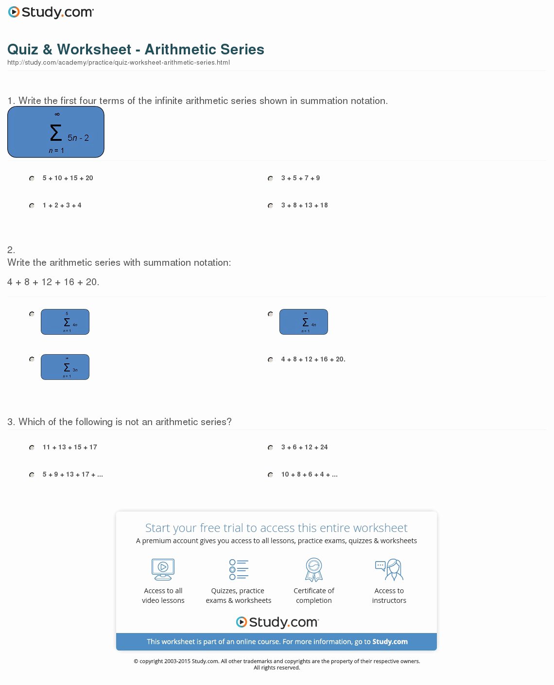 50 Arithmetic Sequences And Series Worksheet