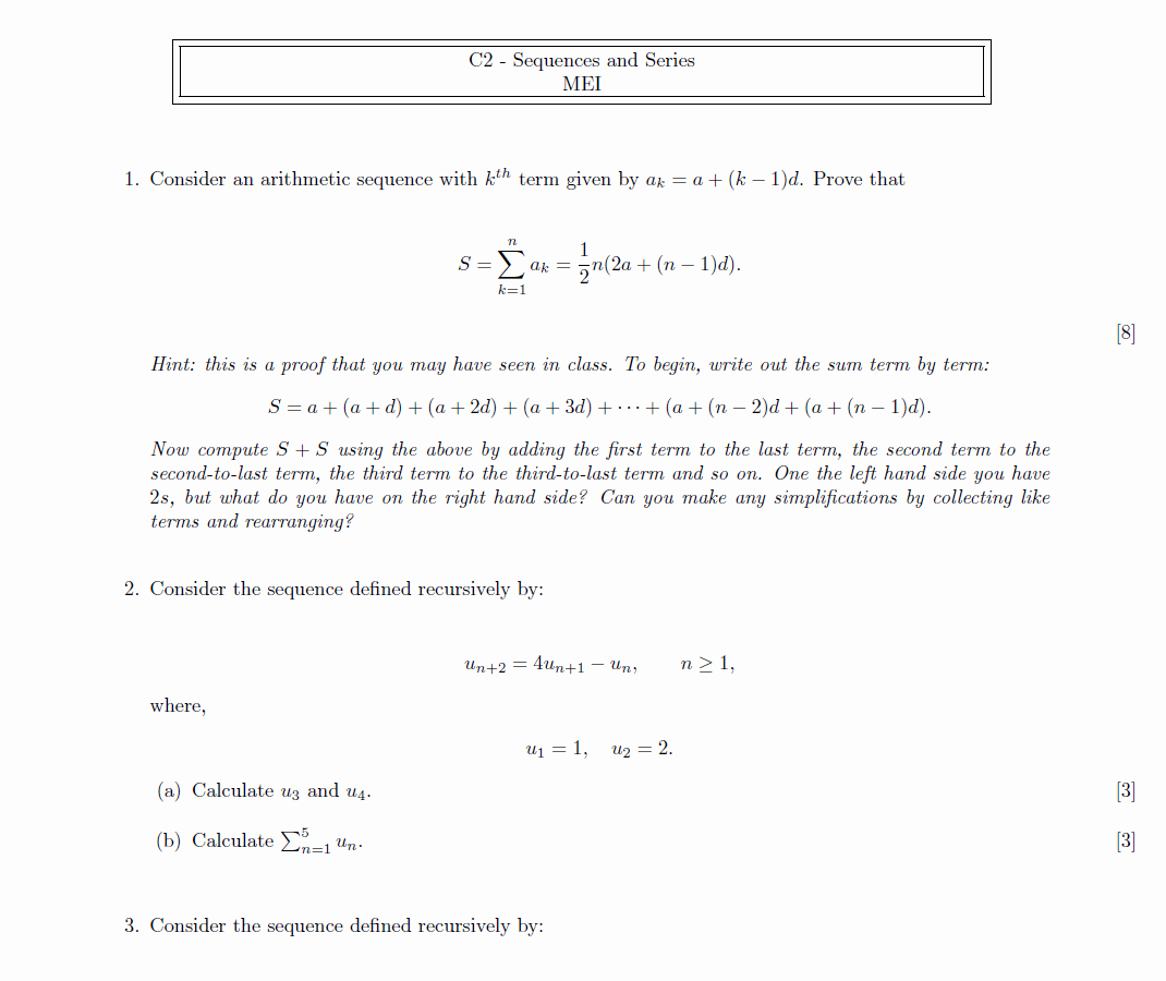 50 Arithmetic Sequences And Series Worksheet