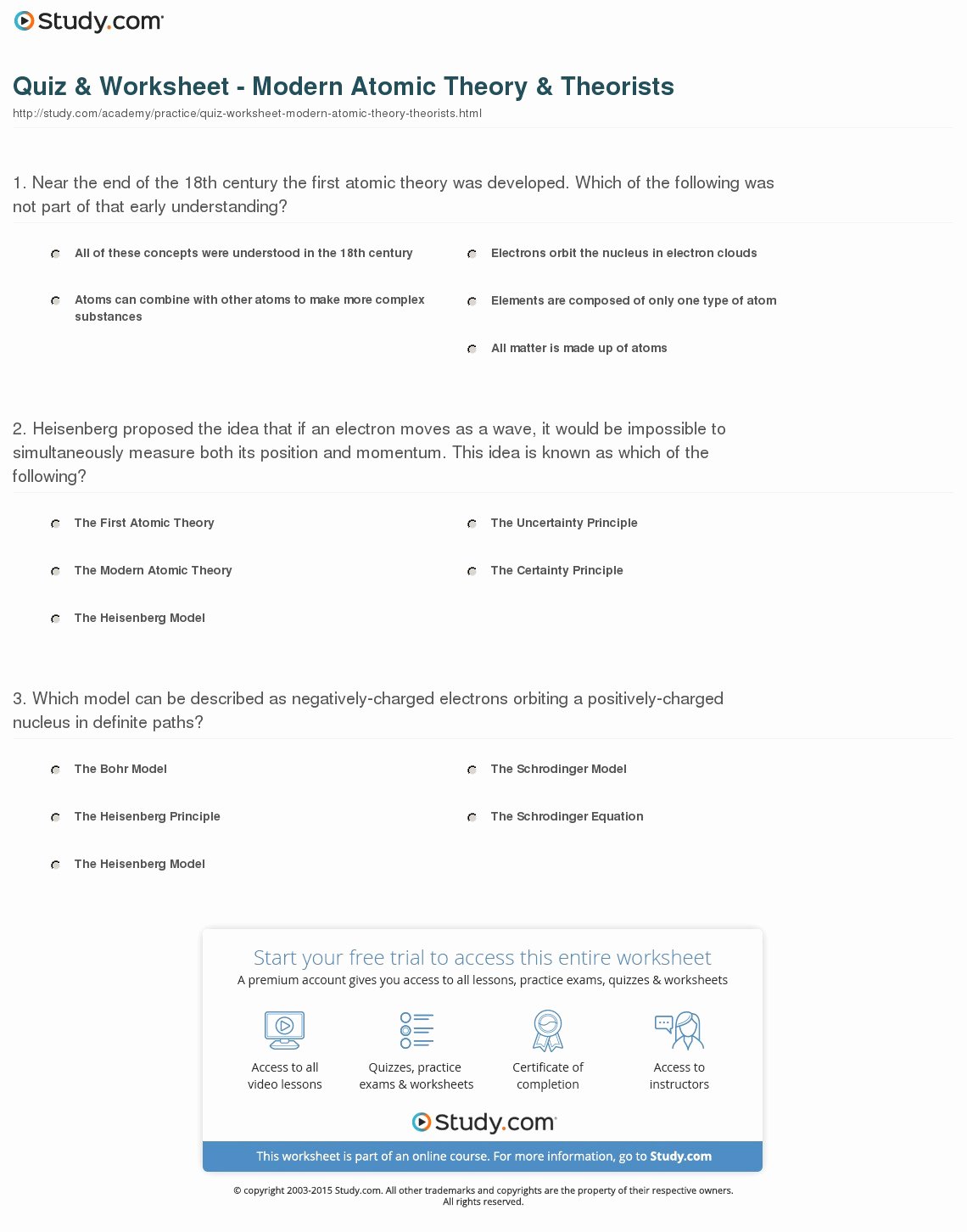 50 Atomic Theory Worksheet Answers