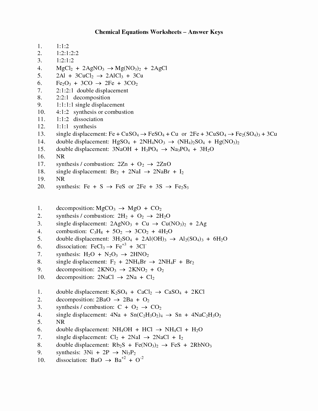 50 Balancing Chemical Equations Worksheet Answers