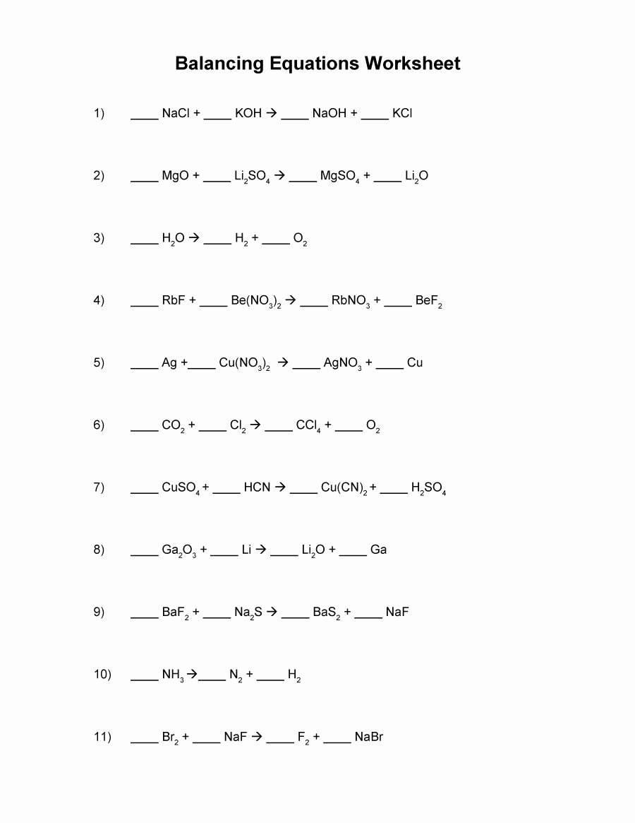 49 Balancing Equations Practice Worksheet Answers