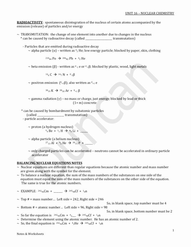 50 Balancing Nuclear Equations Worksheet Answers