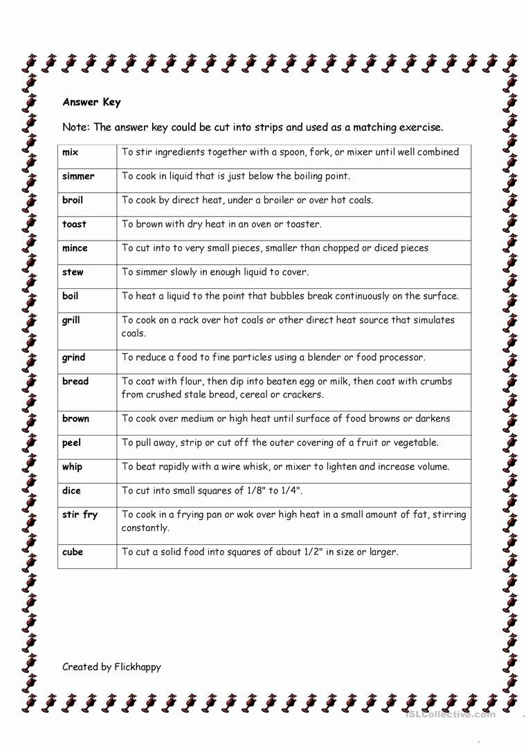 50 Basic Cooking Terms Worksheet Answers 50 Basic Cooking Terms Worksheet Answers