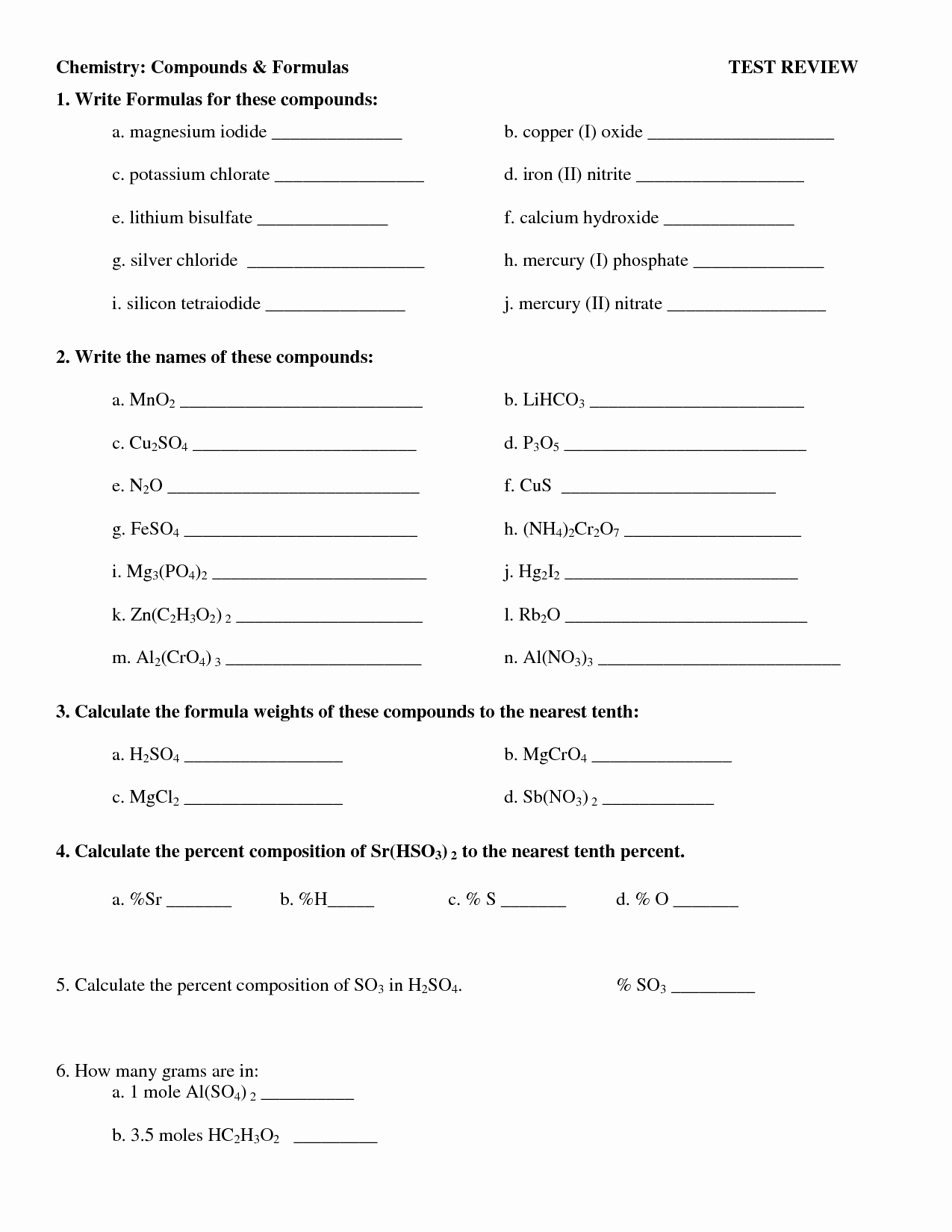 Chemical Formula Writing Worksheet Two Printable Word Searches