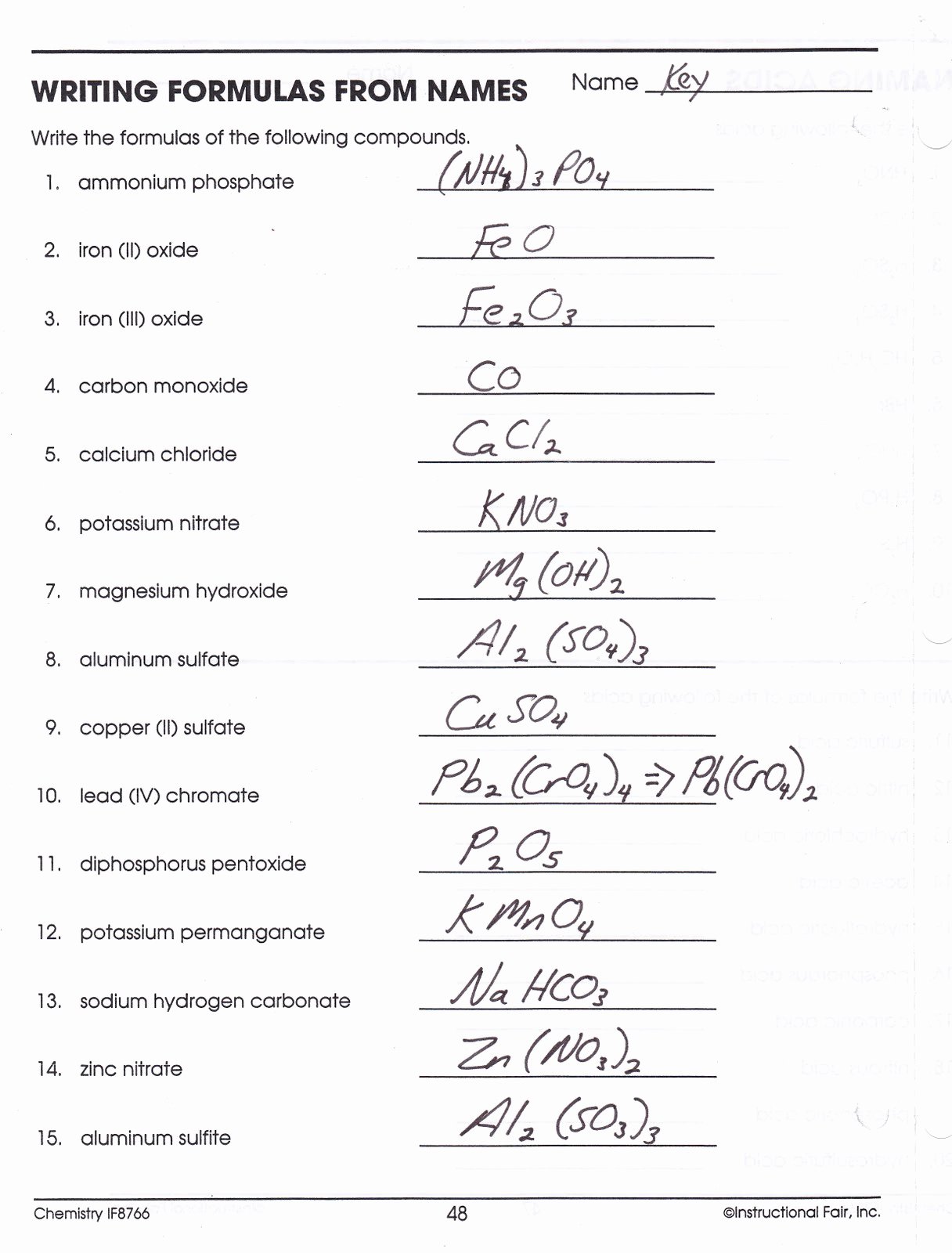50 Compounds Names And Formulas Worksheet