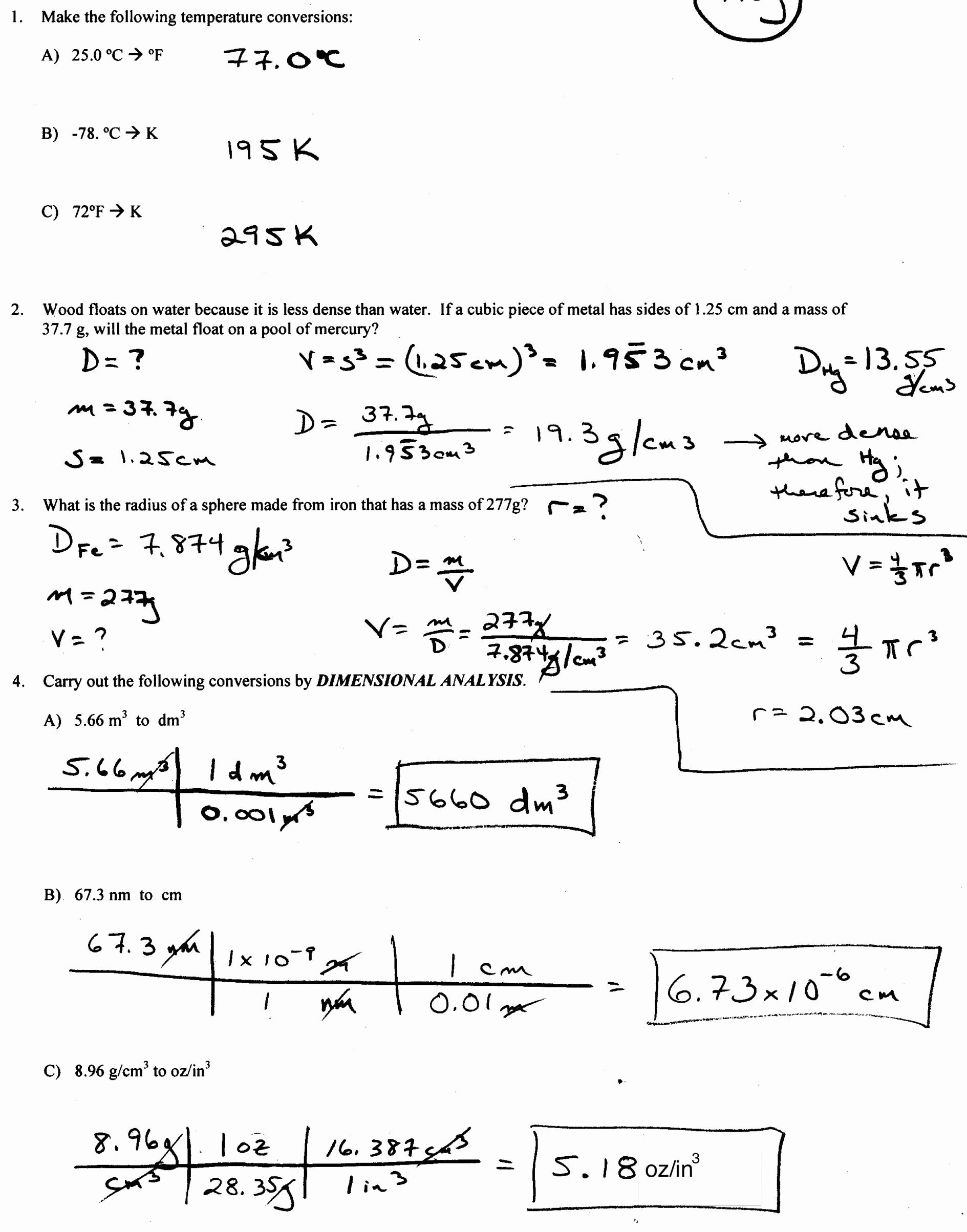50 Dimensional Analysis Worksheet Answers