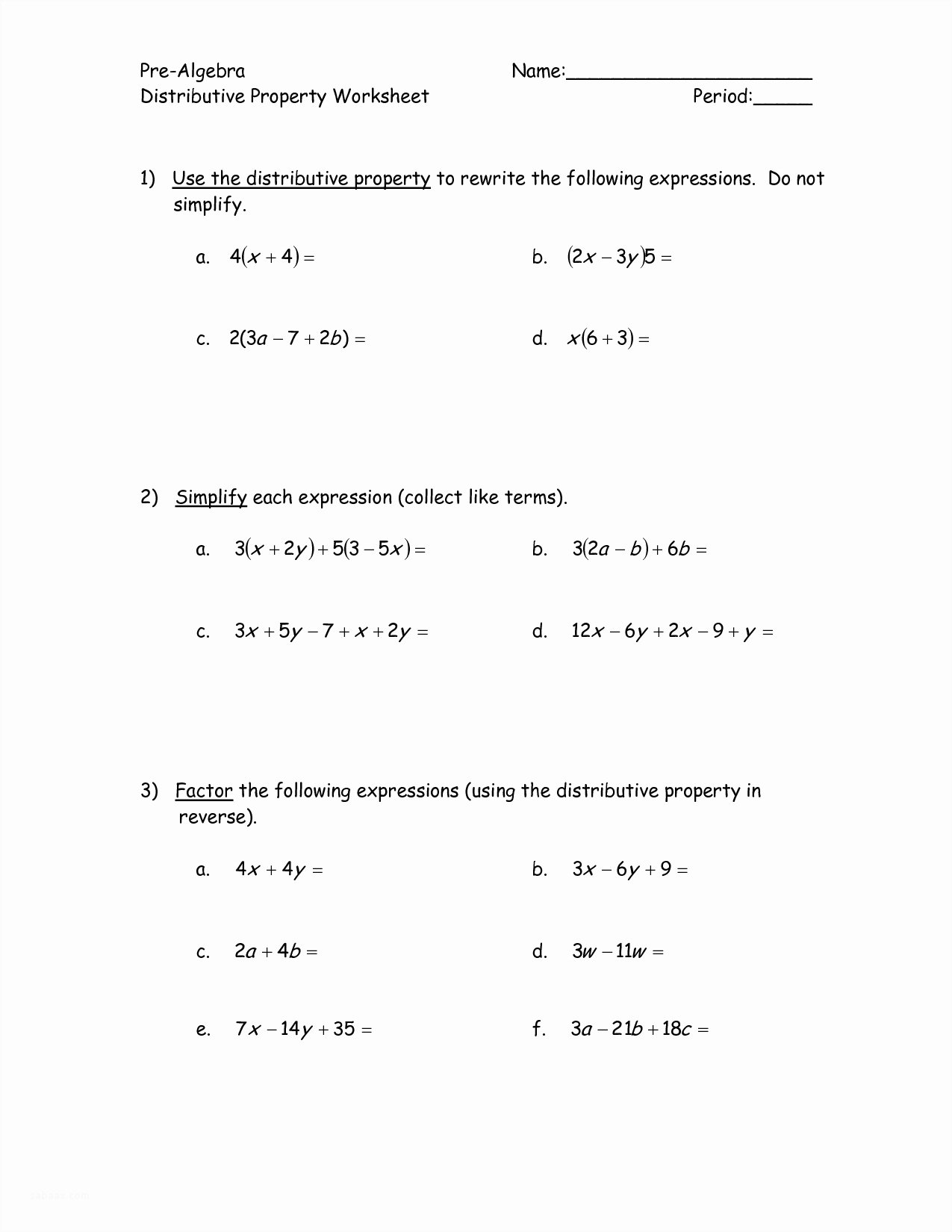 Distributive Property Equations Worksheet