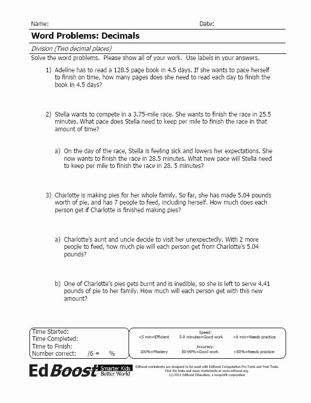 50 Dividing Decimals Word Problems Worksheet