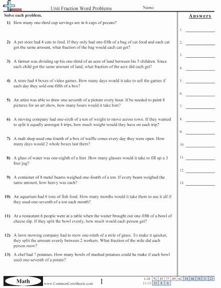 50 Dividing Fractions Word Problems Worksheet
