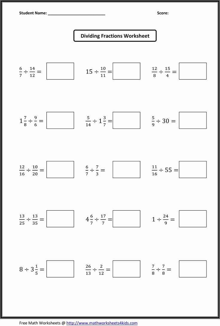 Dividing Fractions By Fractions Worksheet