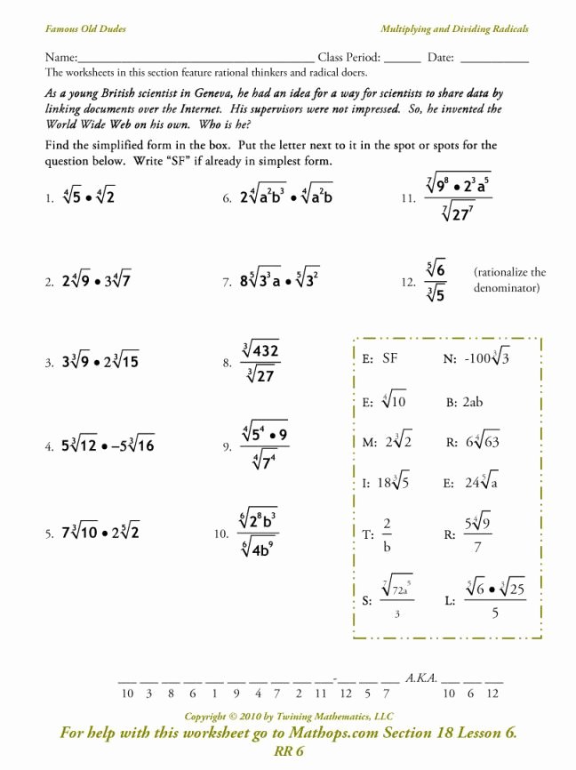 Dividing Radical Expressions Worksheet Dividing Radical Expressions Worksheet