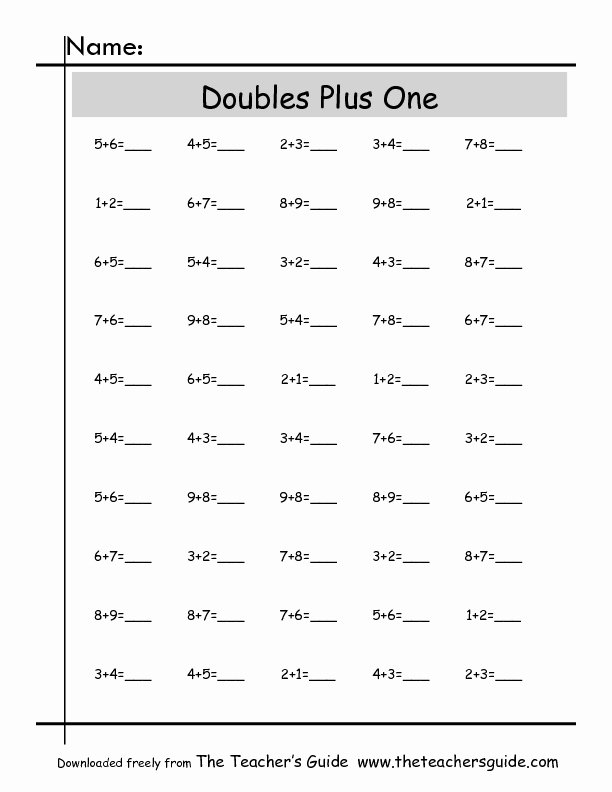 50 Doubles Plus One Worksheet Chessmuseum Template Library