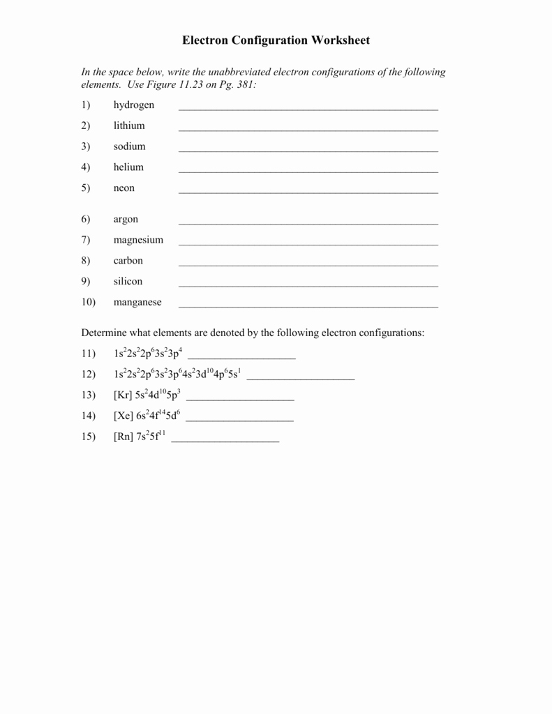 50 Electron Configurations Worksheet Answer Key
