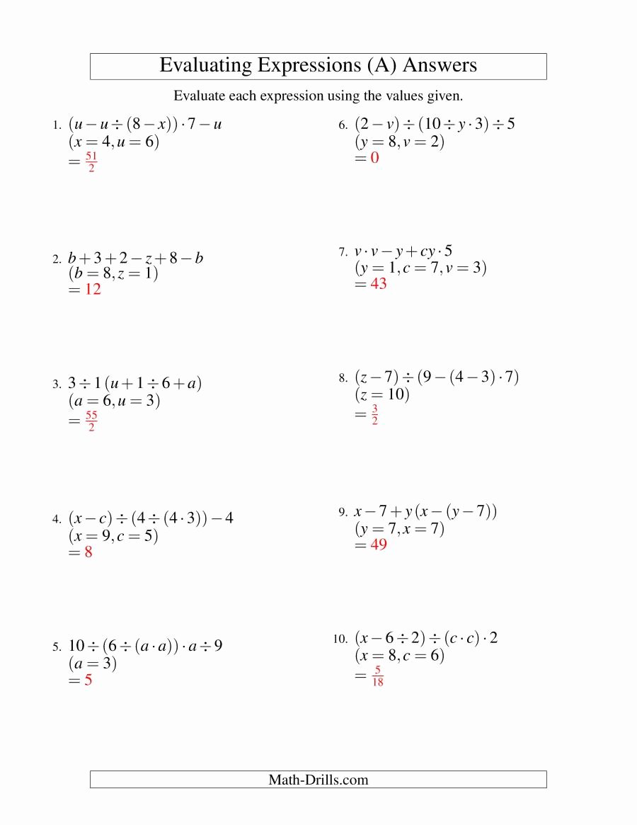 Evaluating Functions Worksheet Algebra 1