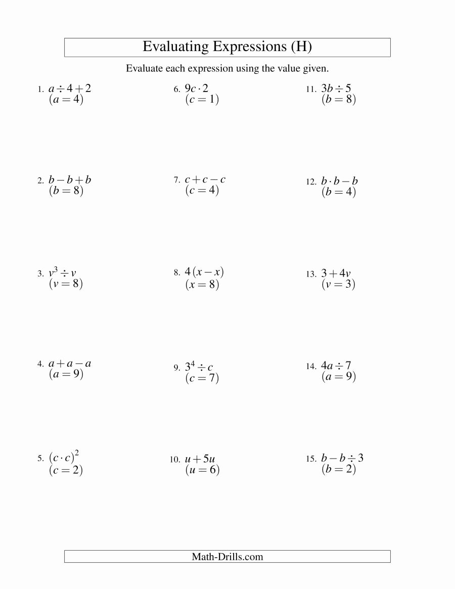 50 Evaluating Variable Expressions Worksheet