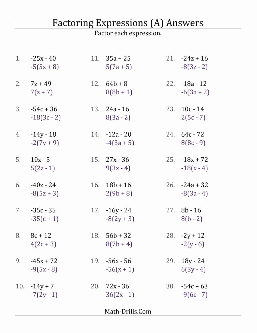 48 Factoring Linear Expressions Worksheet 48 Factoring Linear Expressions Worksheet