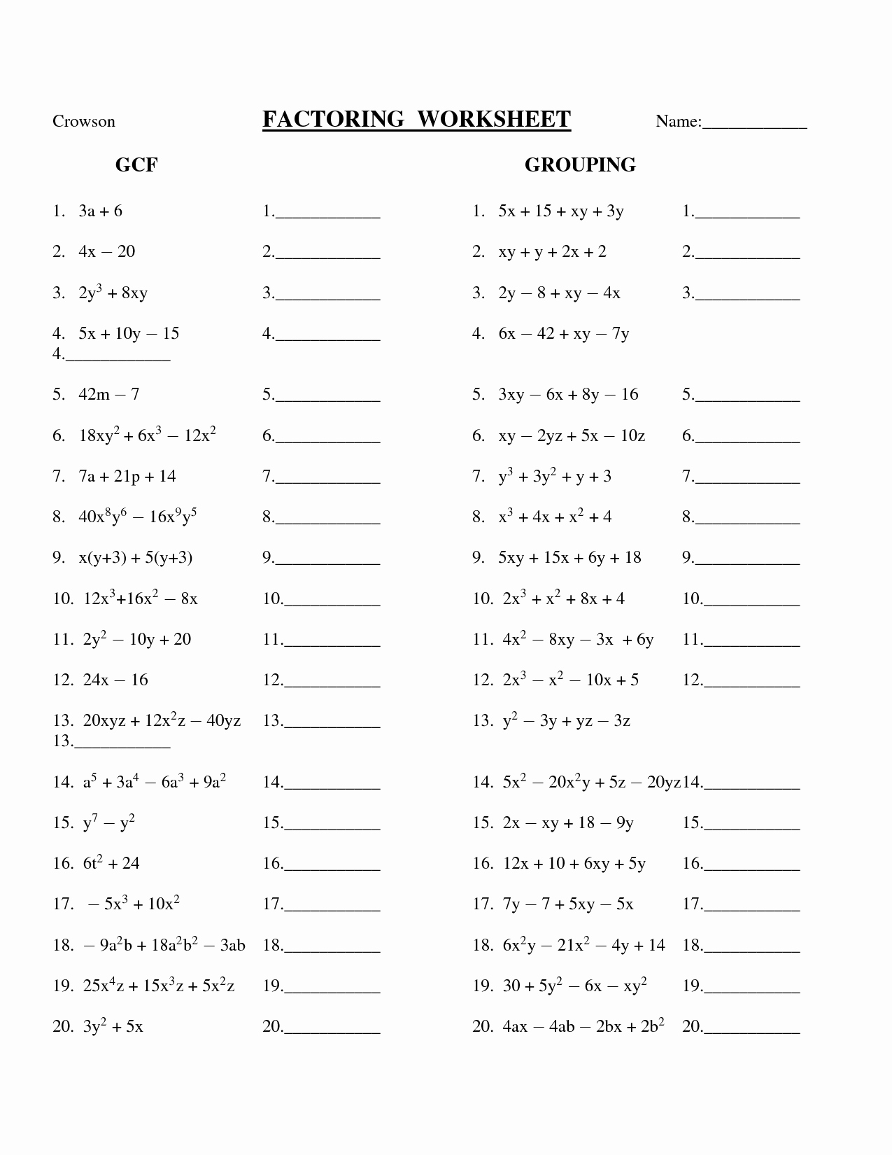 50 Factoring Trinomials Worksheet Answer Key 50 Factoring Trinomials Worksheet Answer Key