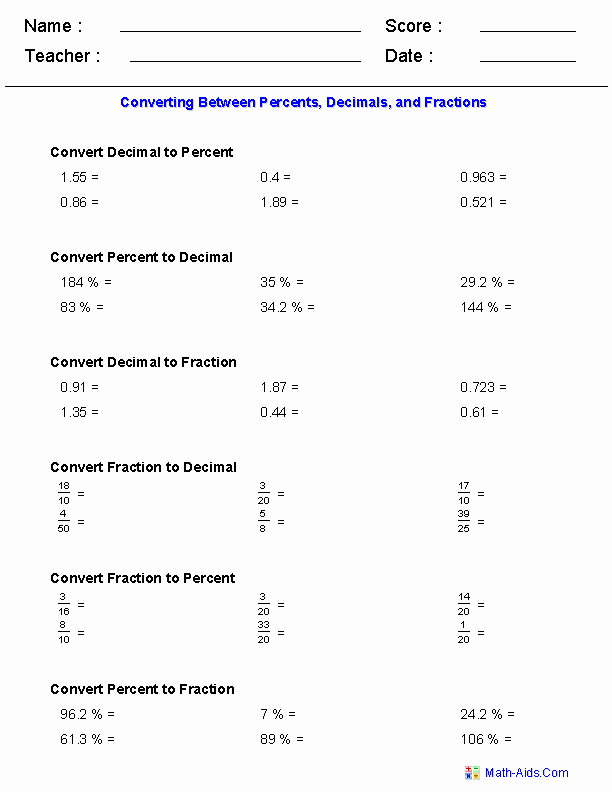 50 Fraction Decimal Percent Worksheet Pdf 50 Fraction Decimal Percent Worksheet Pdf