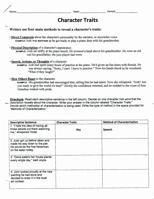 50 Identifying Character Traits Worksheet 50 Identifying Character Traits Worksheet