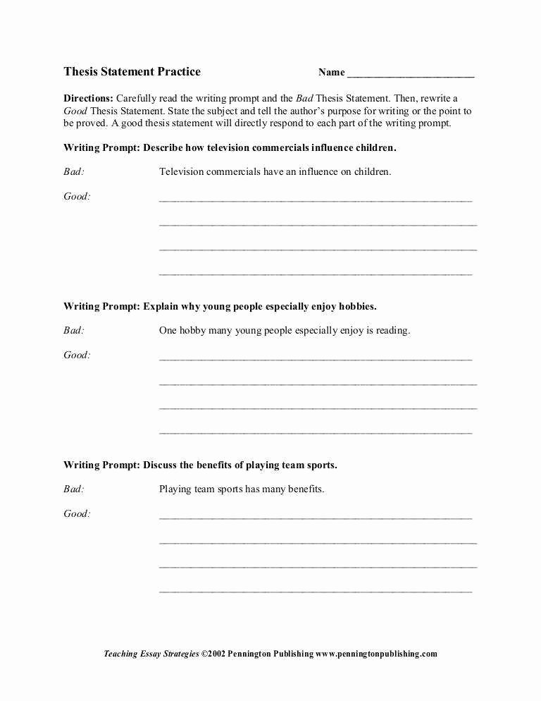 50 Identifying Thesis Statement Worksheet