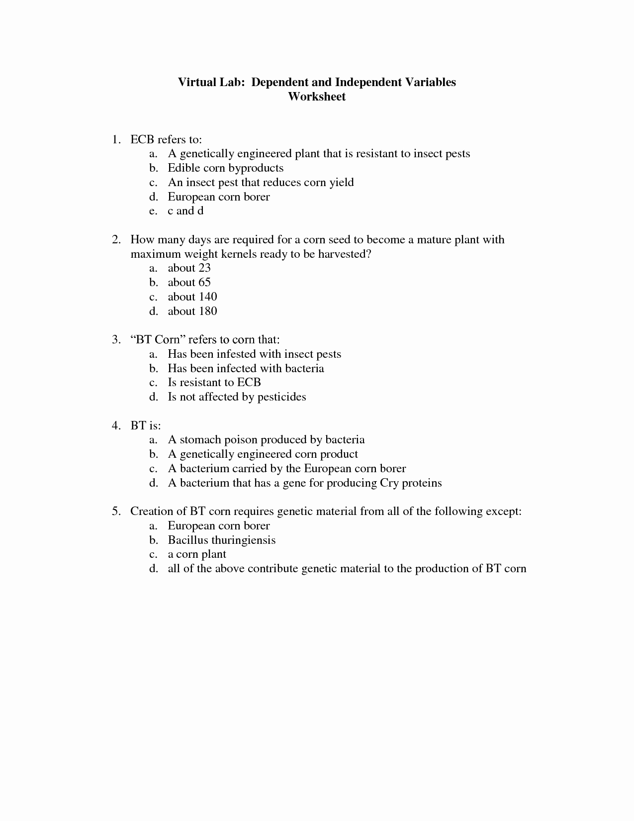 50 Independent Dependent Variable Worksheet