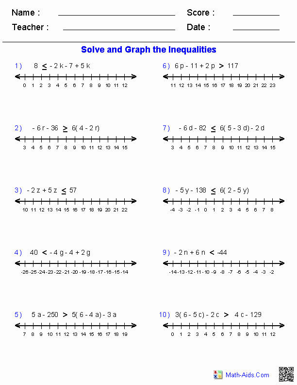 50 Inequality Word Problems Worksheet