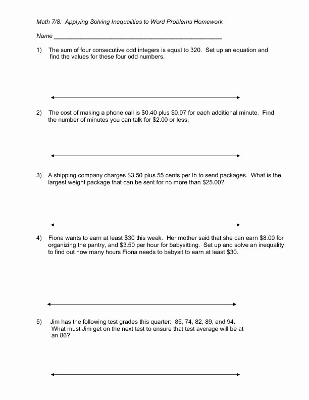 50 Inequality Word Problems Worksheet