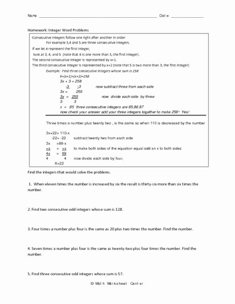 50 Integer Word Problems Worksheet