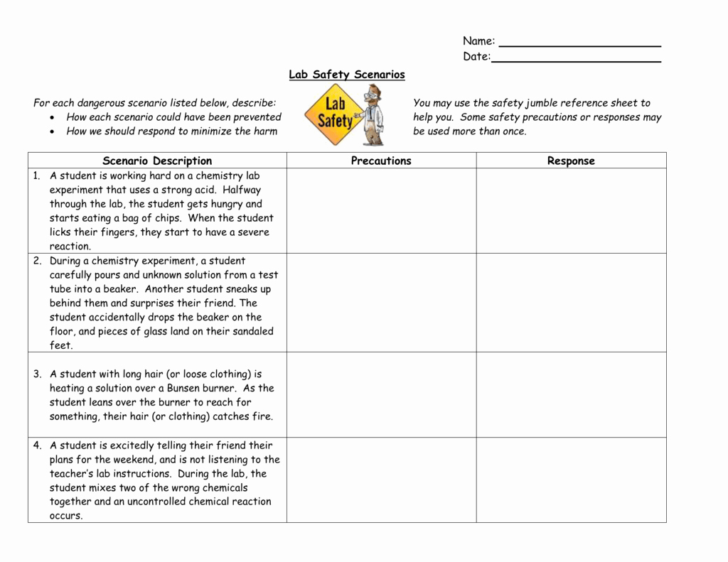 Lab Safety Scenarios Answer Key Lab Safety Scenarios Answer Key