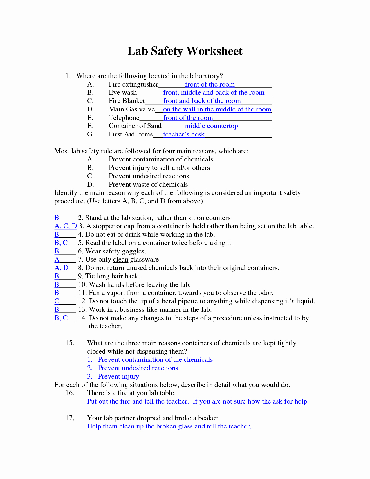 50 Lab Safety Worksheet Answers 50 Lab Safety Worksheet Answers