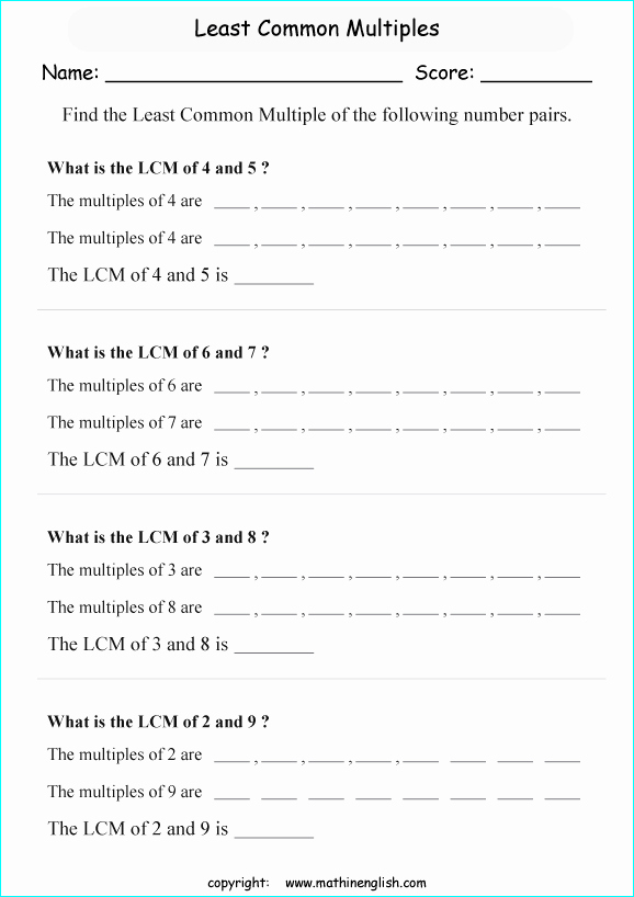 50 Least Common Multiple Worksheet 50 Least Common Multiple Worksheet