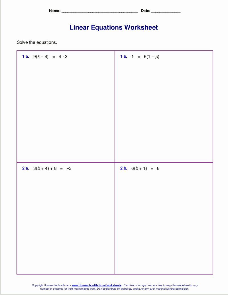 50 Linear Equation Worksheet With Answers
