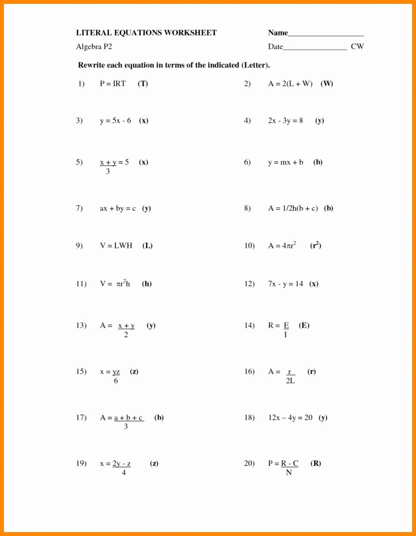 50 Literal Equations Worksheet Answer Key 50 Literal Equations Worksheet Answer Key