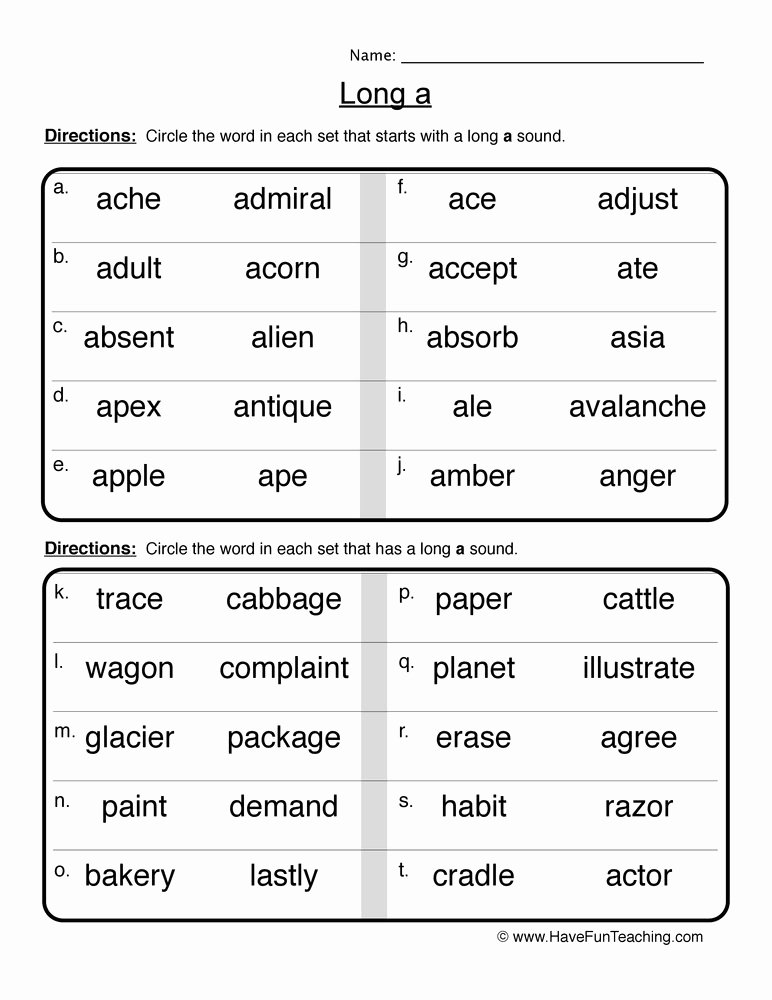 50 Long A Sound Words Worksheet 50 Long A Sound Words Worksheet