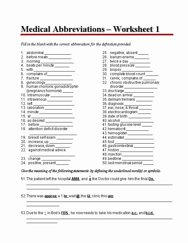 50 Medical Terminology Abbreviations Worksheet 50 Medical Terminology Abbreviations Worksheet