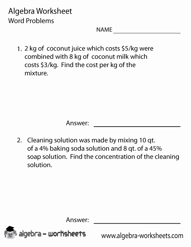 50 Mixture Word Problems Worksheet