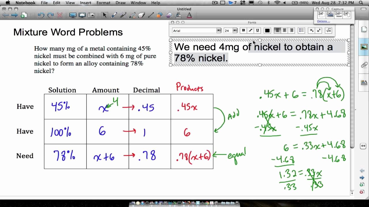 50 Mixture Word Problems Worksheet