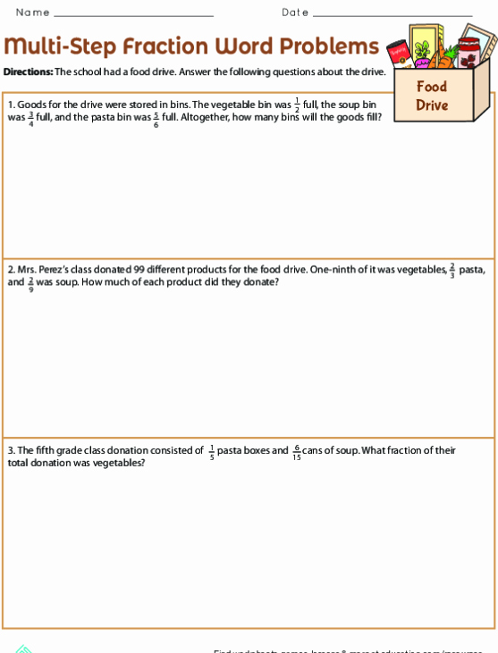 50 Multiplication Fraction Word Problems Worksheet