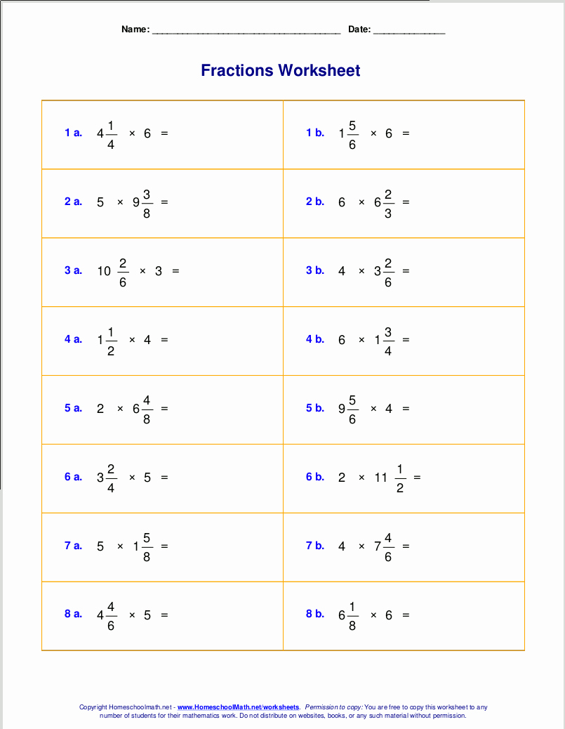 50 Multiplying Mixed Numbers Worksheet