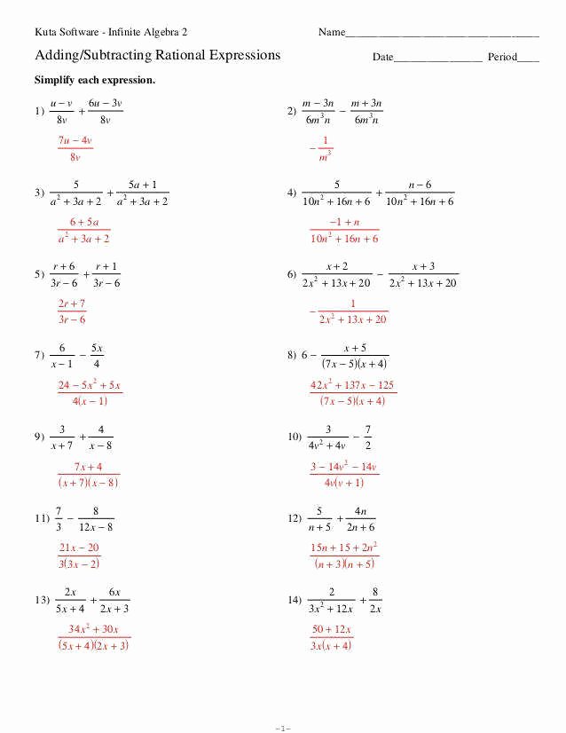 Complex Rational Expressions Worksheet