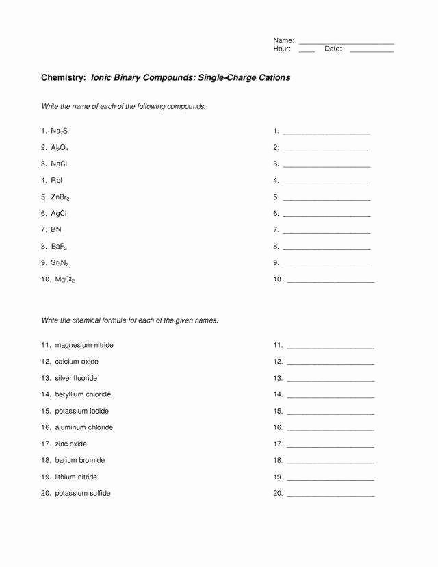 50 Naming Binary Ionic Compounds Worksheet