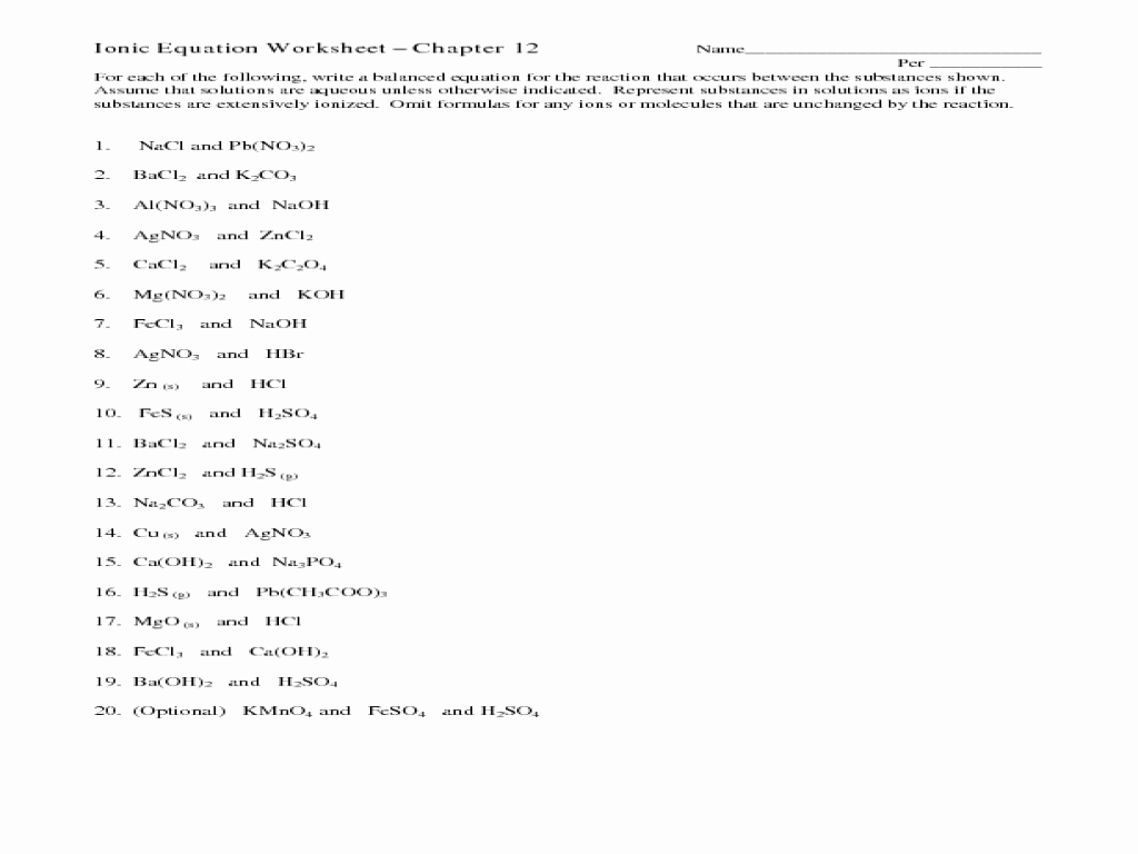 50 Net Ionic Equations Worksheet